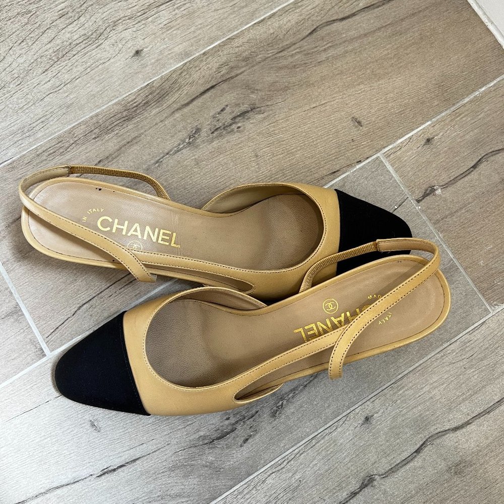 Authentic Chanel Slingback Leather Sandals - Gem